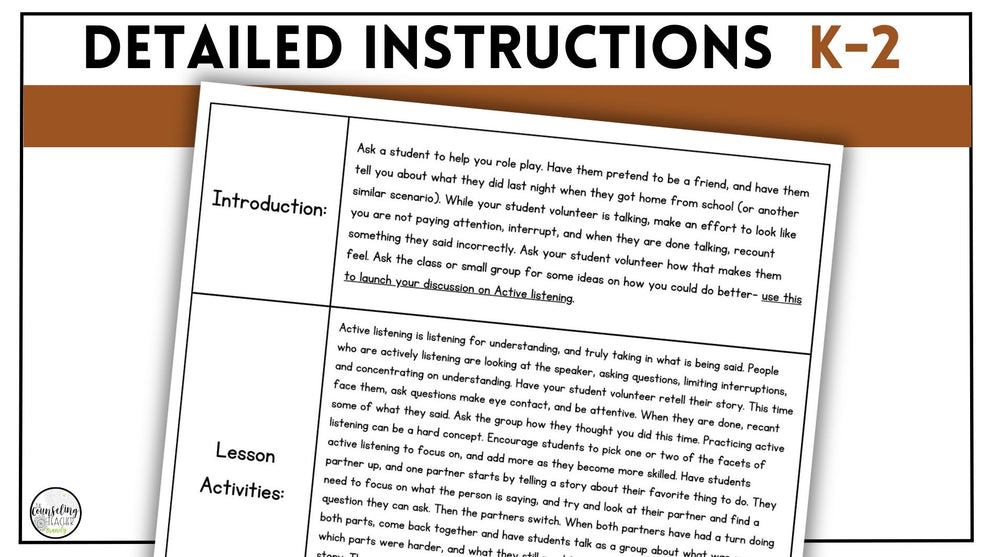 Active Listening Lesson Plan and Printables for K-2 – The Counseling ...