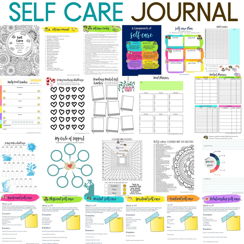 Self Care for Teachers with a Journal, Trackers, Challenges and Bullet ...