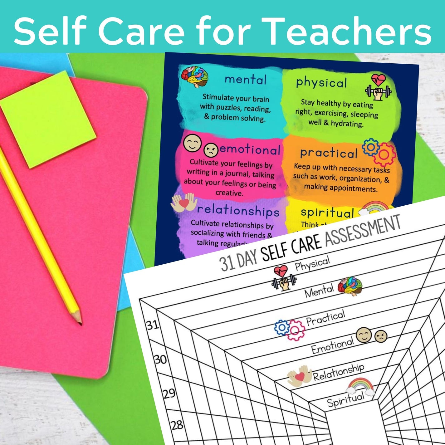 Self Care for Teachers with a Journal, Trackers, Challenges and Bullet ...